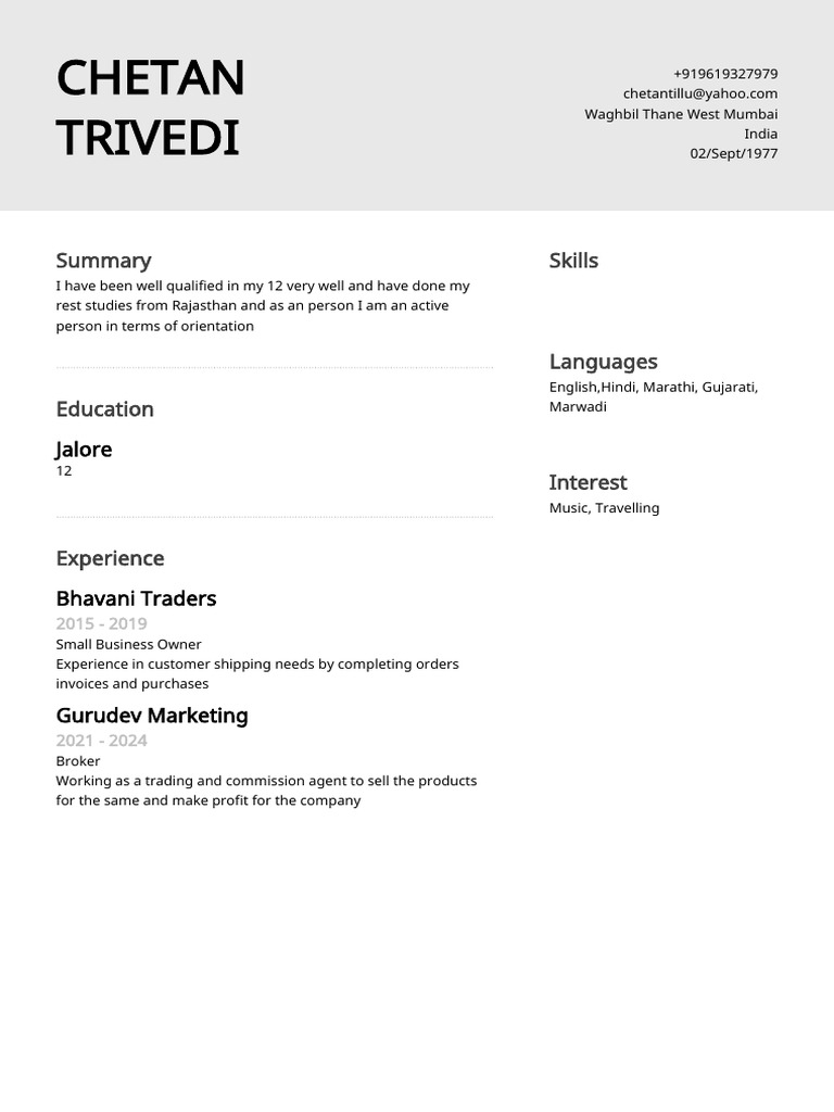 Chetan Trivedi Resume - 1729697965 | PDF