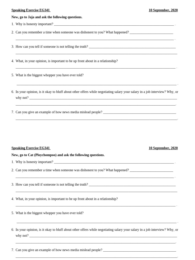 Speaking Exercise Unit 2 10 September | PDF | Job Interview | Human Communication