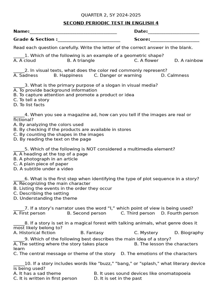 Second Periodic Test for English 4 | PDF | Nonverbal Communication ...