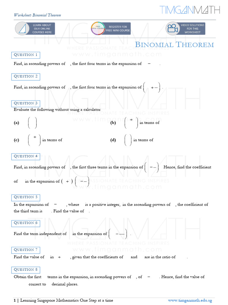 Binomial Theorem Free Worksheet 3245252641 | PDF | Mathematical Objects | Combinatorics