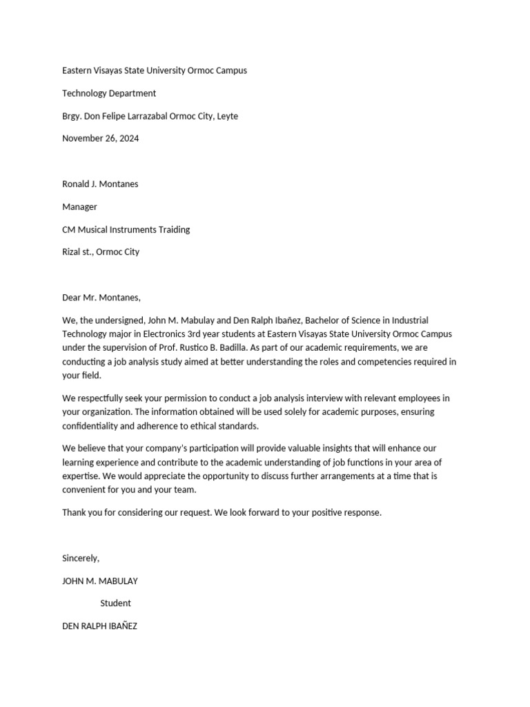 Request Letter For Interview | PDF