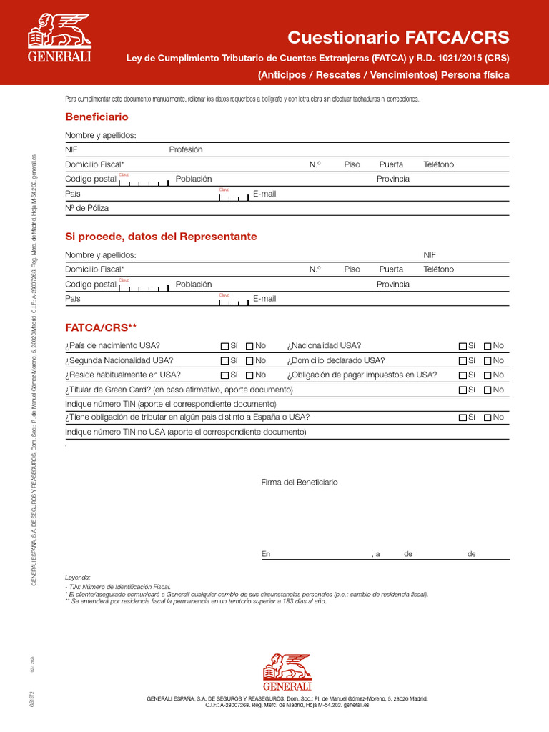 Cuestionario Fatca | PDF