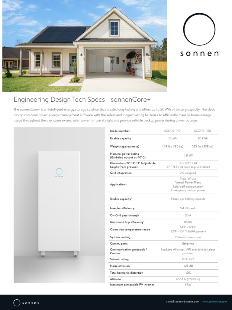 sonnenCore+ Energy Storage Specs | PDF | Solar Power | Electric Power