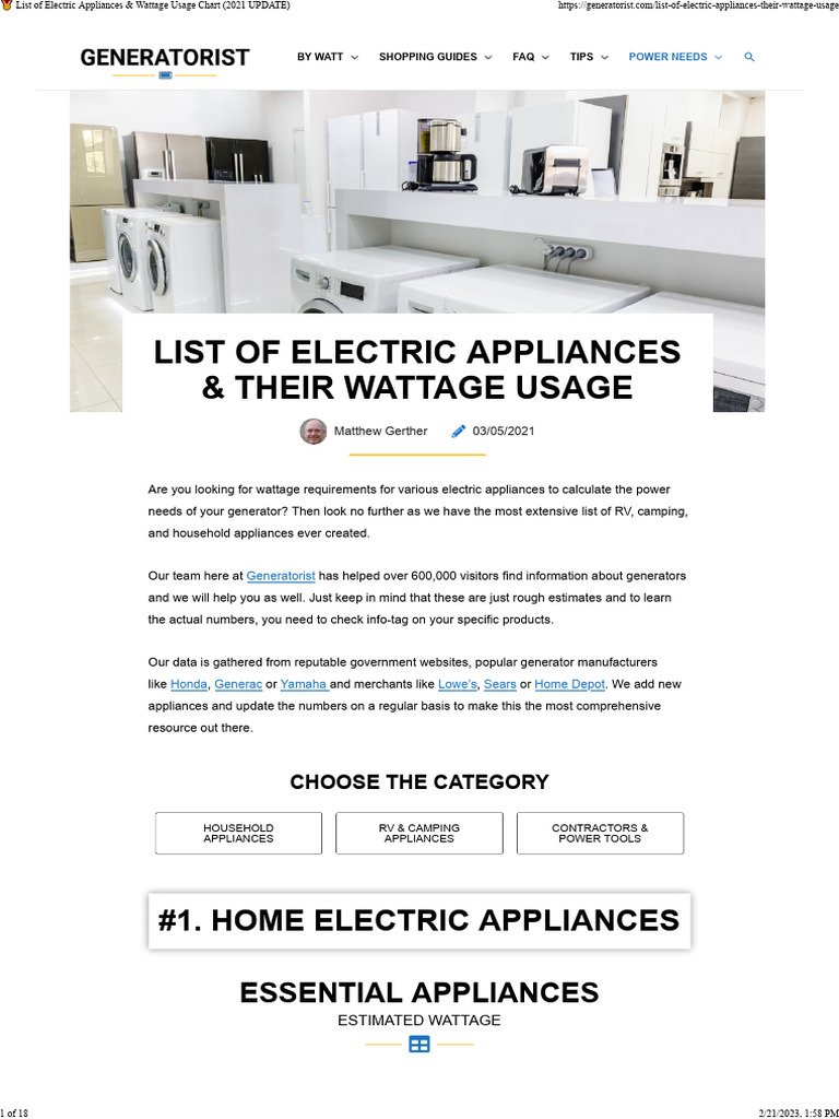 Appliance Wattage Usage Chart | PDF | Home Appliance | Manufactured Goods