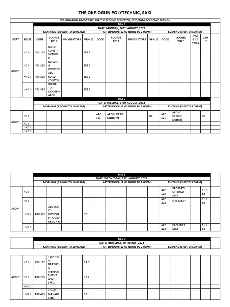 Second Semester Time ST Table 23,24 | PDF