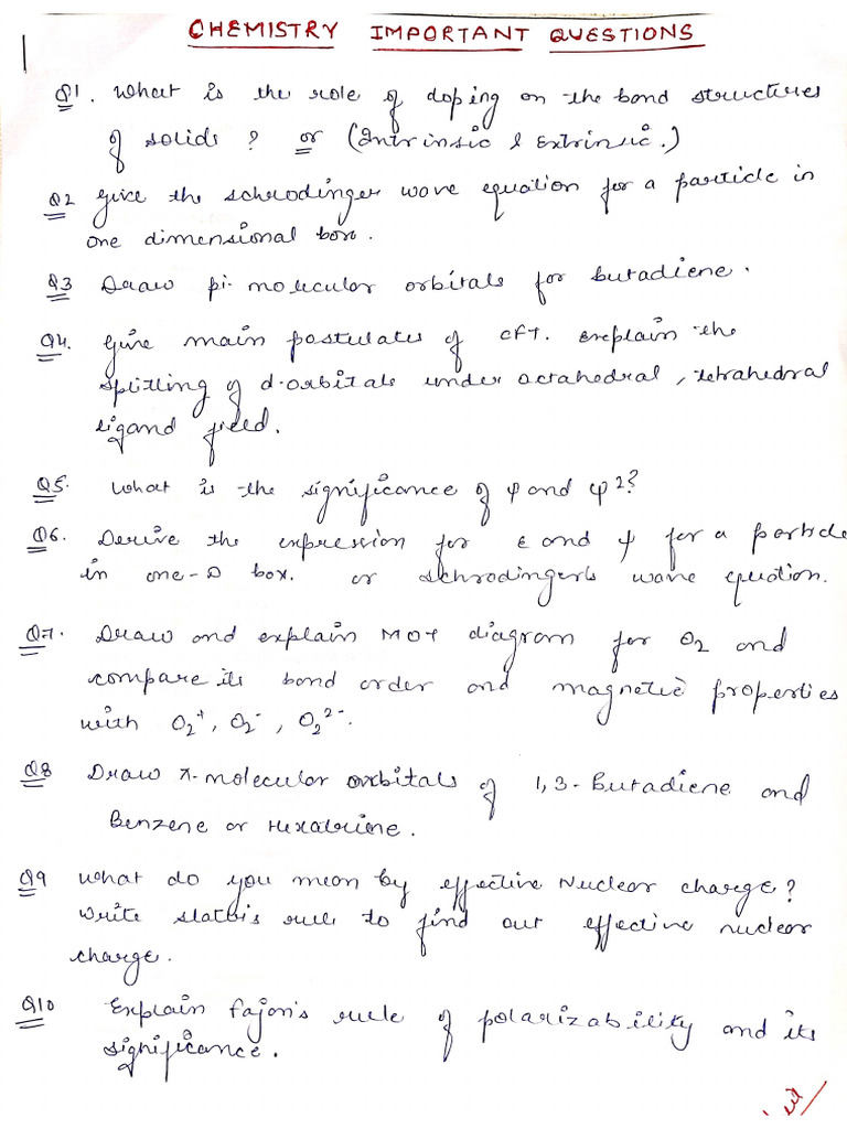 Chemistry Important Questions | PDF