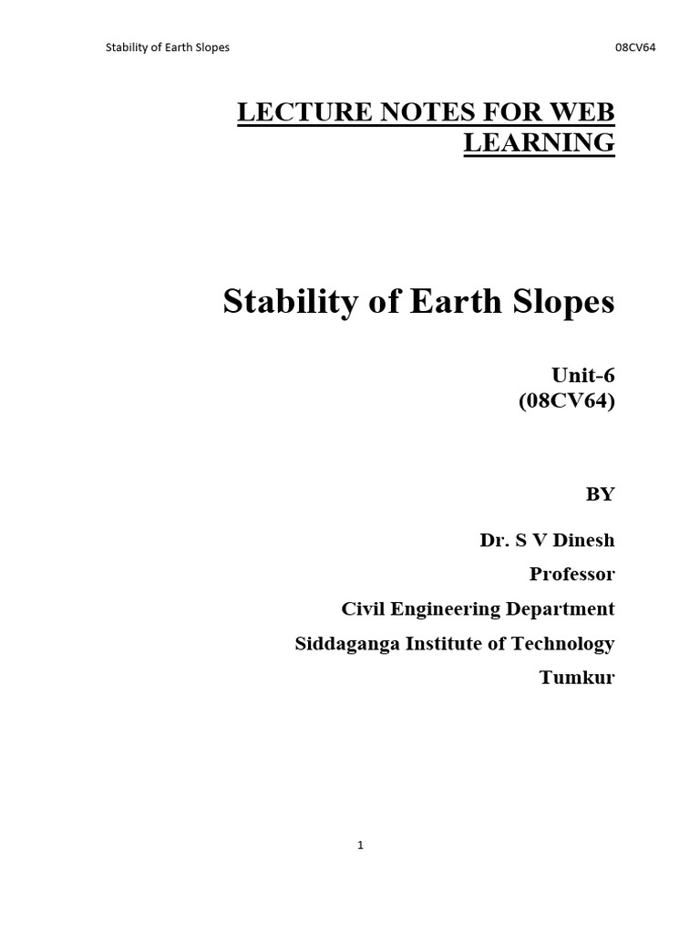 Stability of Earth Slopes | PDF | Soil Mechanics | Circle
