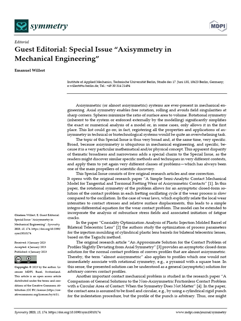 Guest Editorial Special Issue Axisymmetry in Mecha | PDF | Wear | Stress (Mechanics)