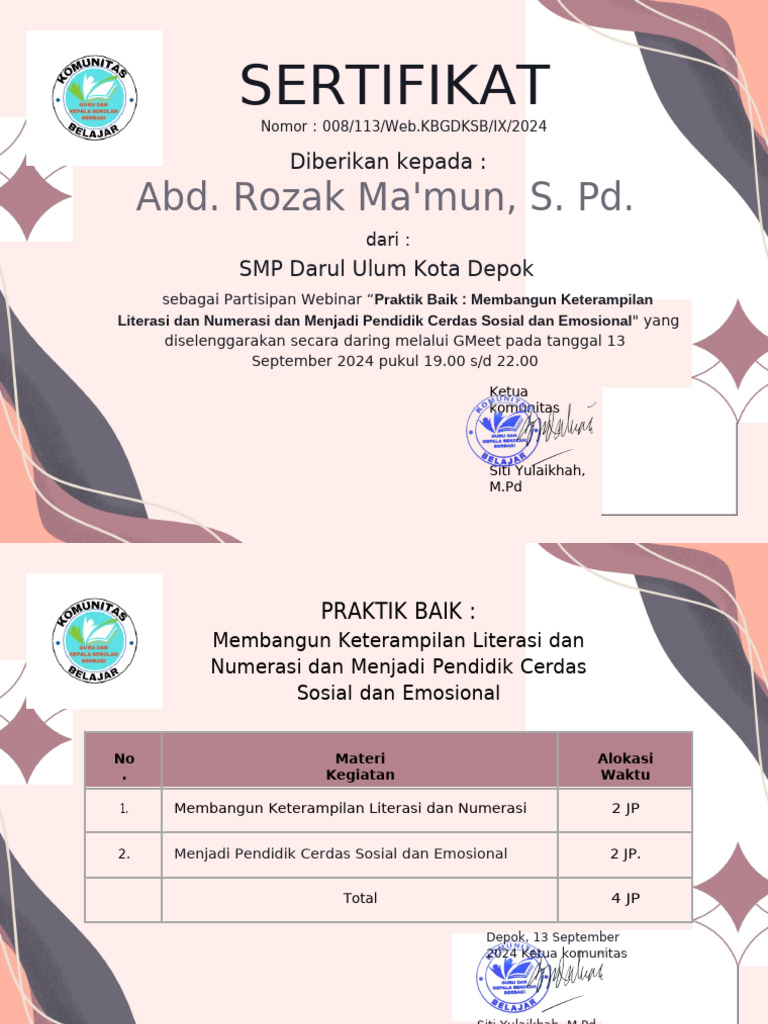 Abd. Rozak Ma'mun, S. Pd. - Esertifikat Web8 Praktik Baik Literasi ...