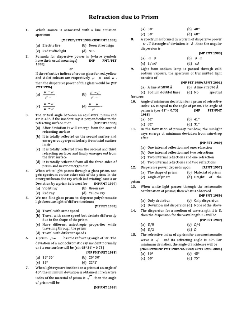 Refraction Prism Assignment | PDF | Refraction | Dispersion (Optics)