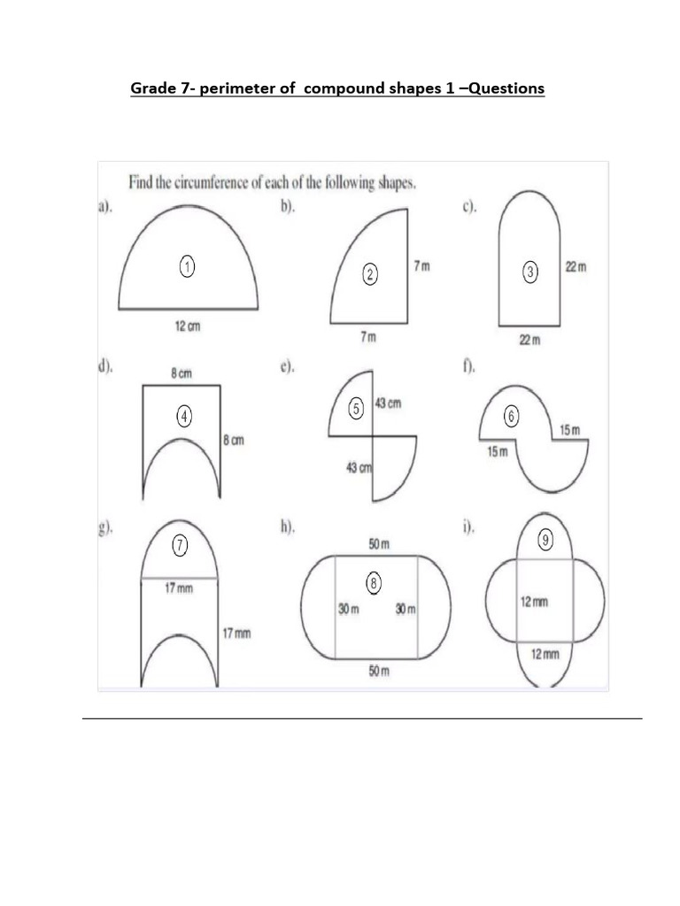 Grade 7 - Perimeter of Compound Shapes 1 - Questions | PDF