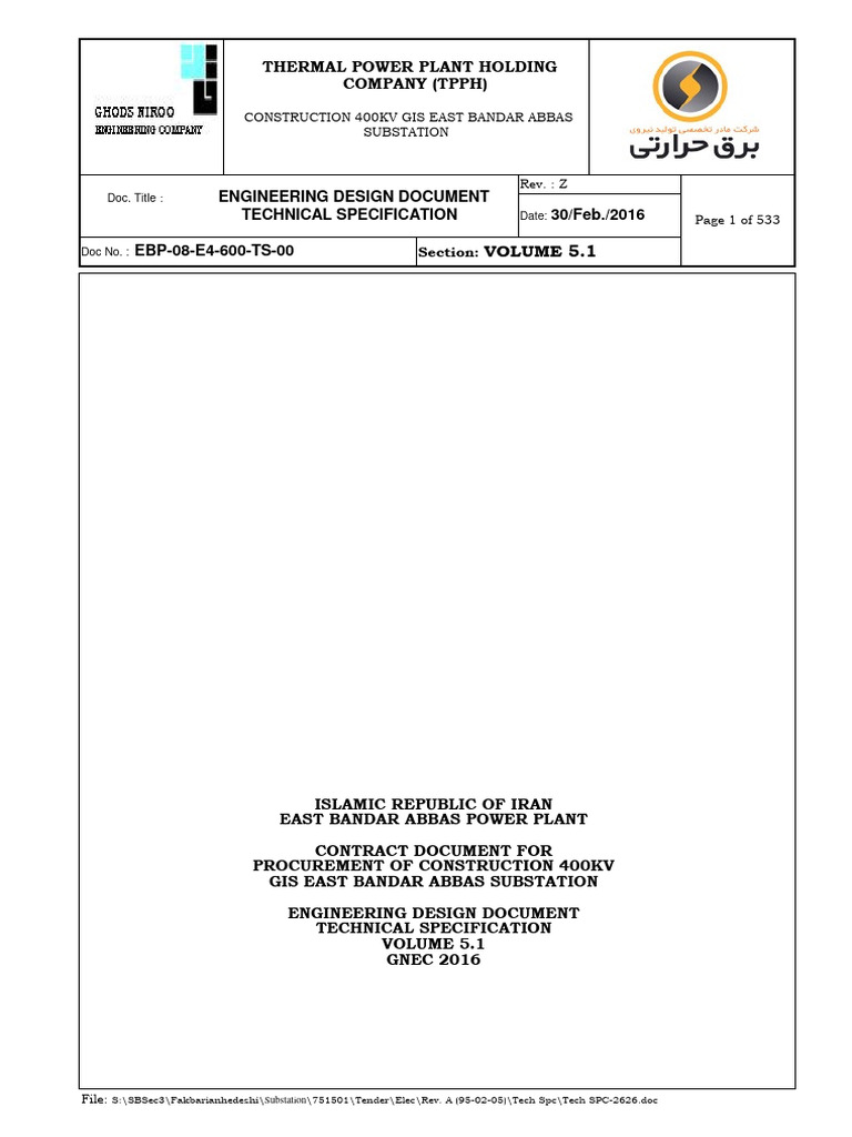 400kV GIS Substation Design Specification | PDF | Electrical Substation ...