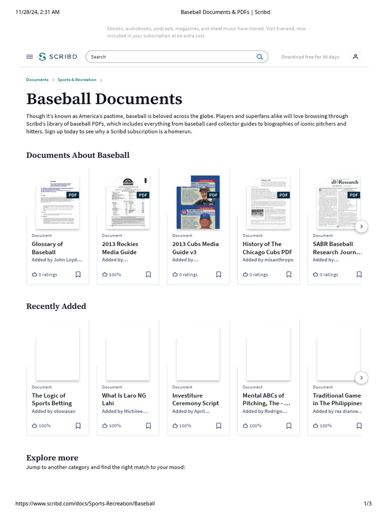 Baseball Documents & PDFs - Scribd | PDF | Scribd | Sports
