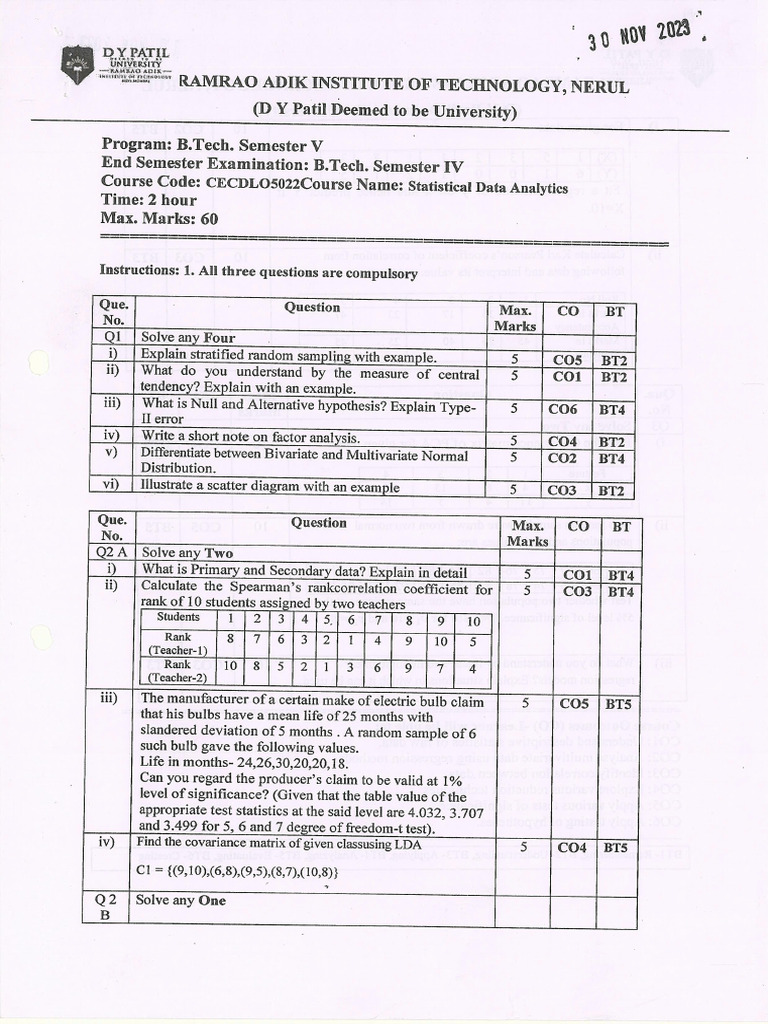 Statistical Data Analytics Nov 2023 Pdf