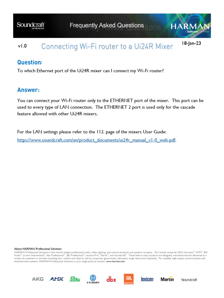 Connecting Wi-Fi Router To A Ui24R Mixer | PDF