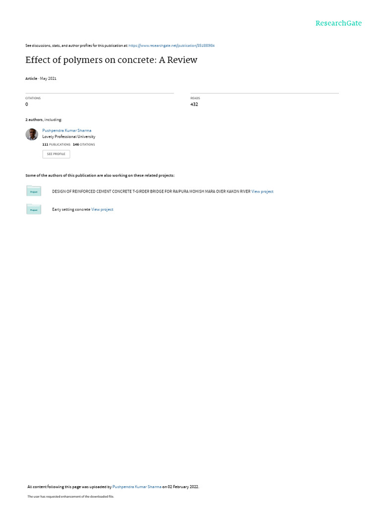 Danis IJRAR EffectofPolymersOnConcreteAReview | PDF | Concrete | Polymers