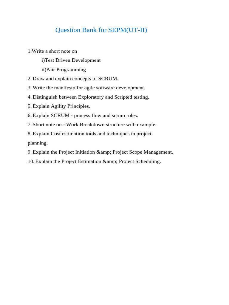 Question Bank For SEPM | PDF