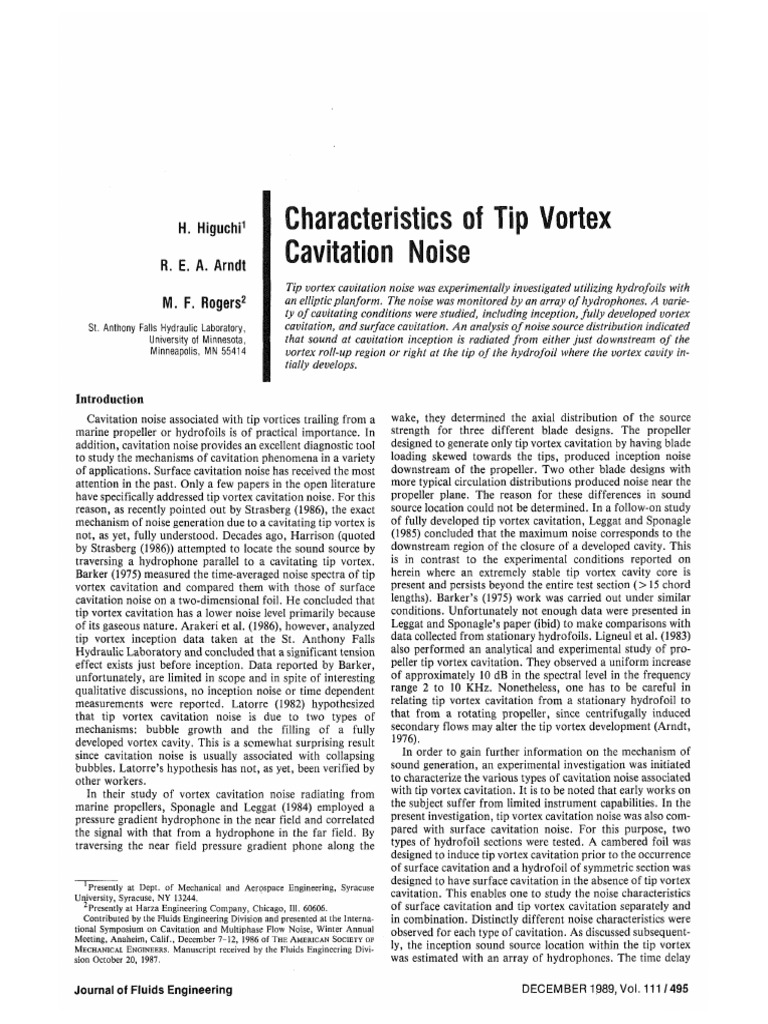 Characteristics of Tip Vortex Cavitation Noise | PDF | Vortices | Propeller