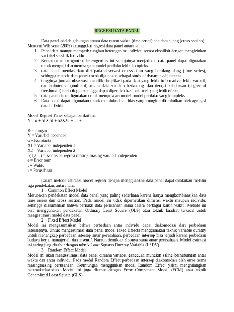 REGRESI DATA PANEL Listi | PDF