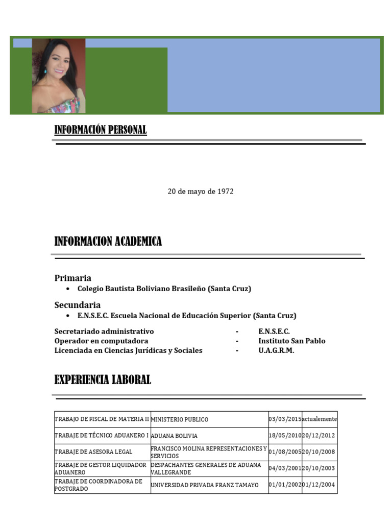 Curriculum NANCY CARRASCO DAZA Con Foto | PDF | Abogado | Bolivia