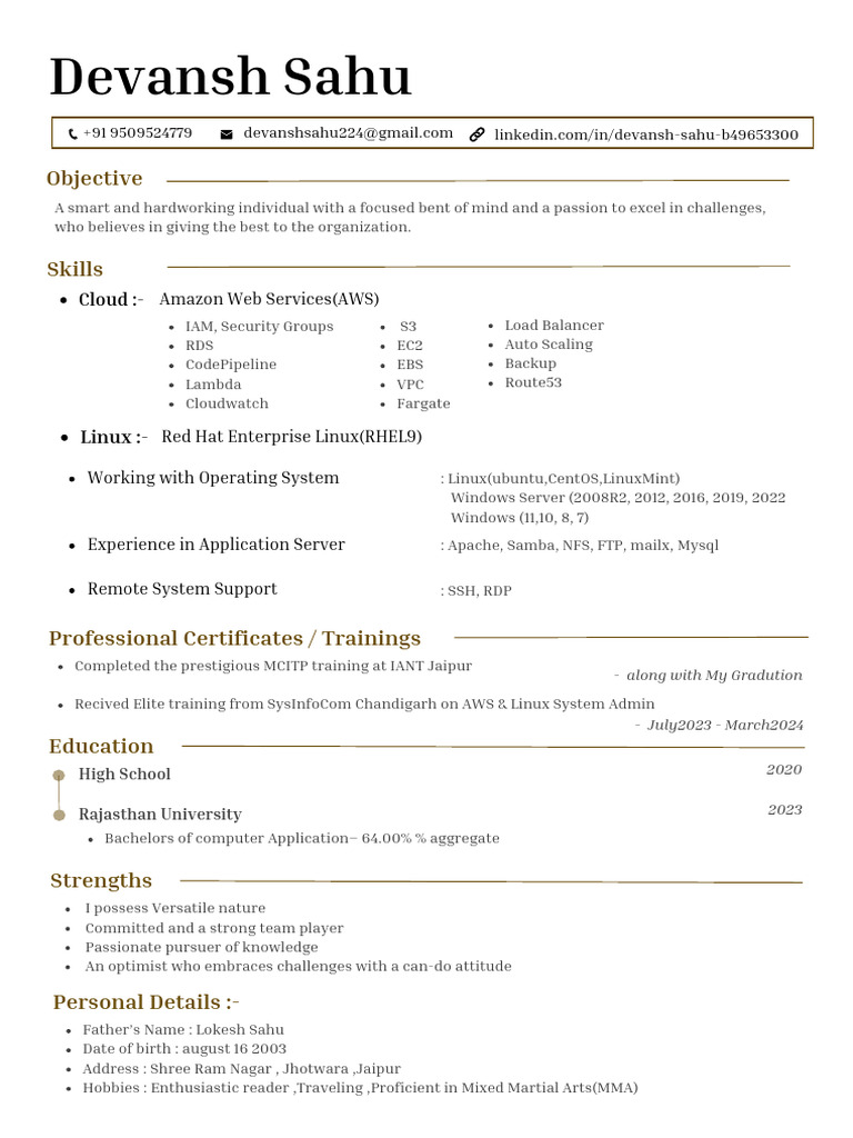Cloud Engineer CV of Devansh Sahu | PDF