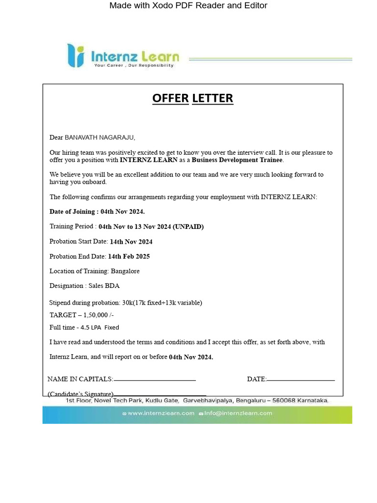 Offer Letter | PDF