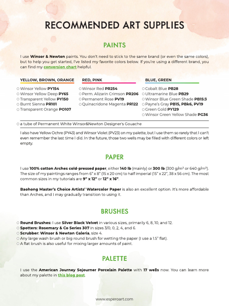 Recommended Art Supplies List | PDF