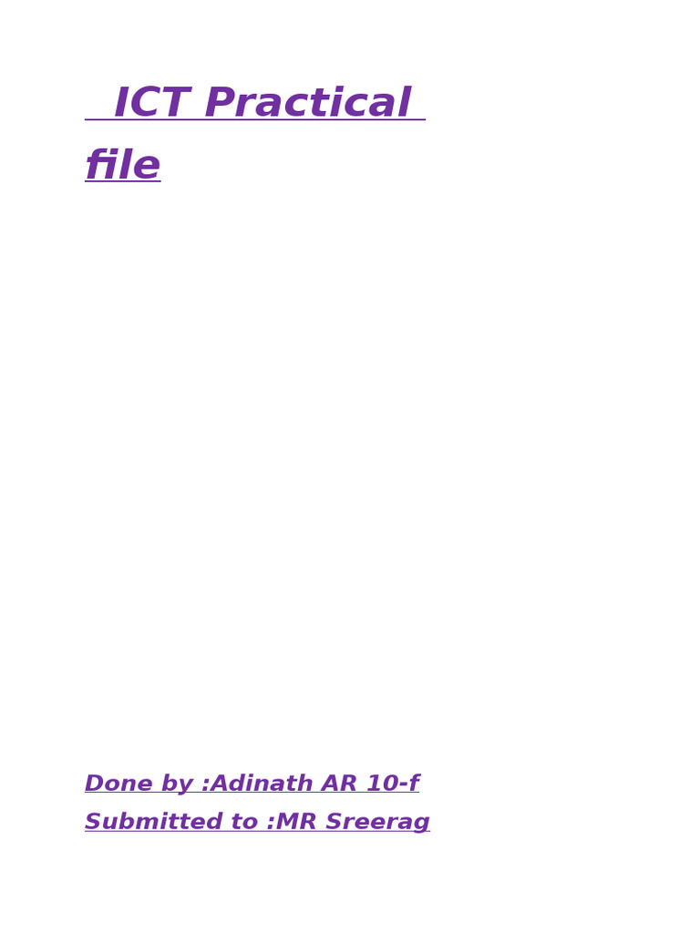 ICT Practical Adinath 10f Answer | PDF | Spreadsheet | Table Of Contents