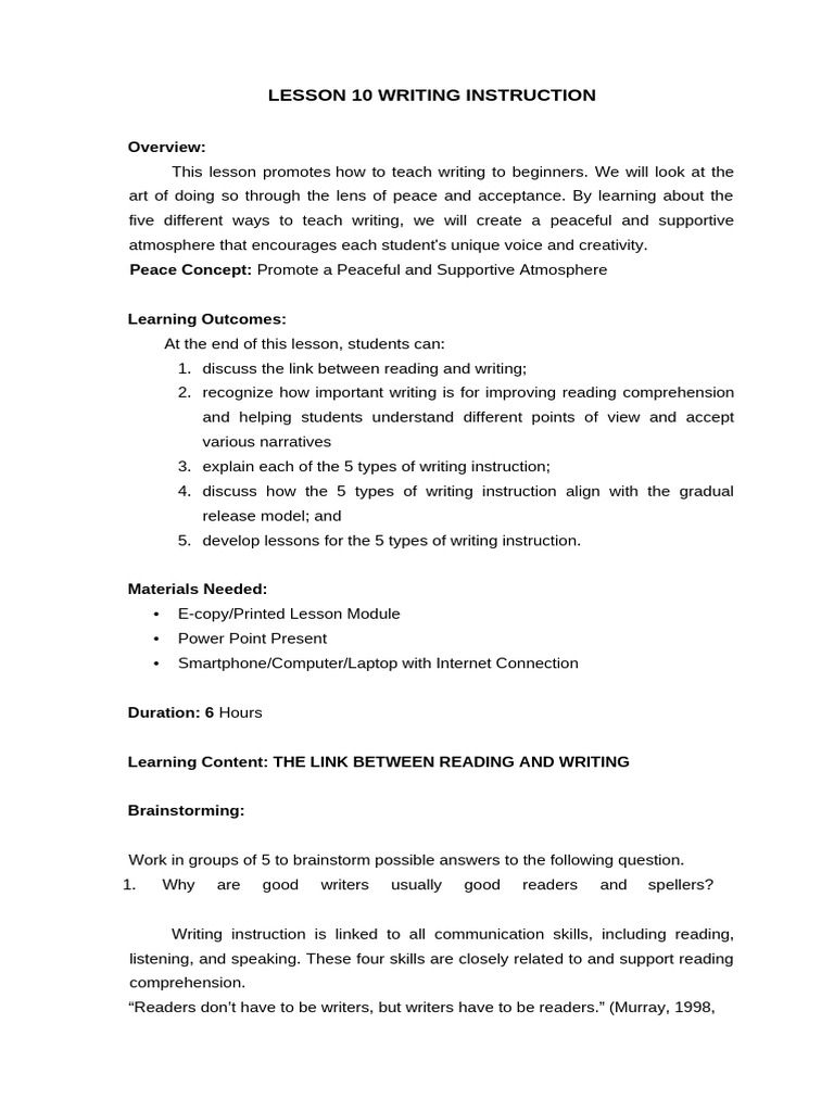 Writing Instruction | PDF | Reading Comprehension | Teachers