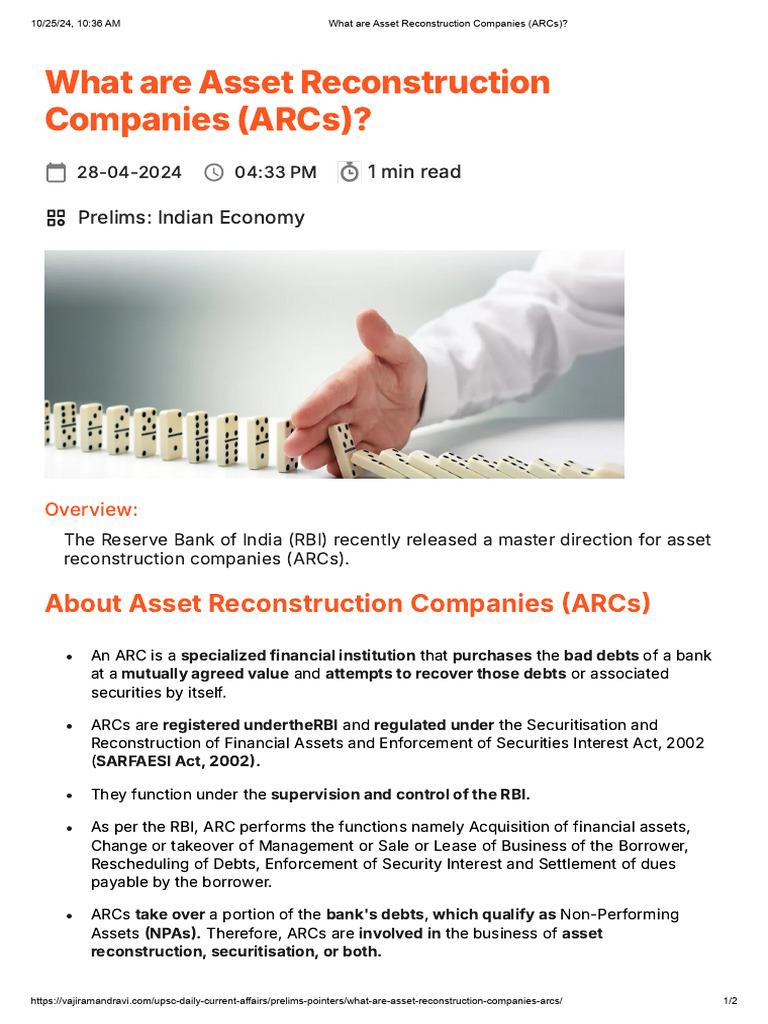 Understanding Asset Reconstruction Companies | PDF | Securitization | Loans