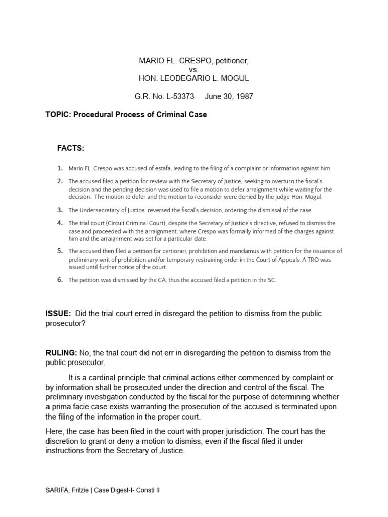 17 Crespo Vs Mogul G.R. No. L-53373 | PDF | Prosecutor | Complaint