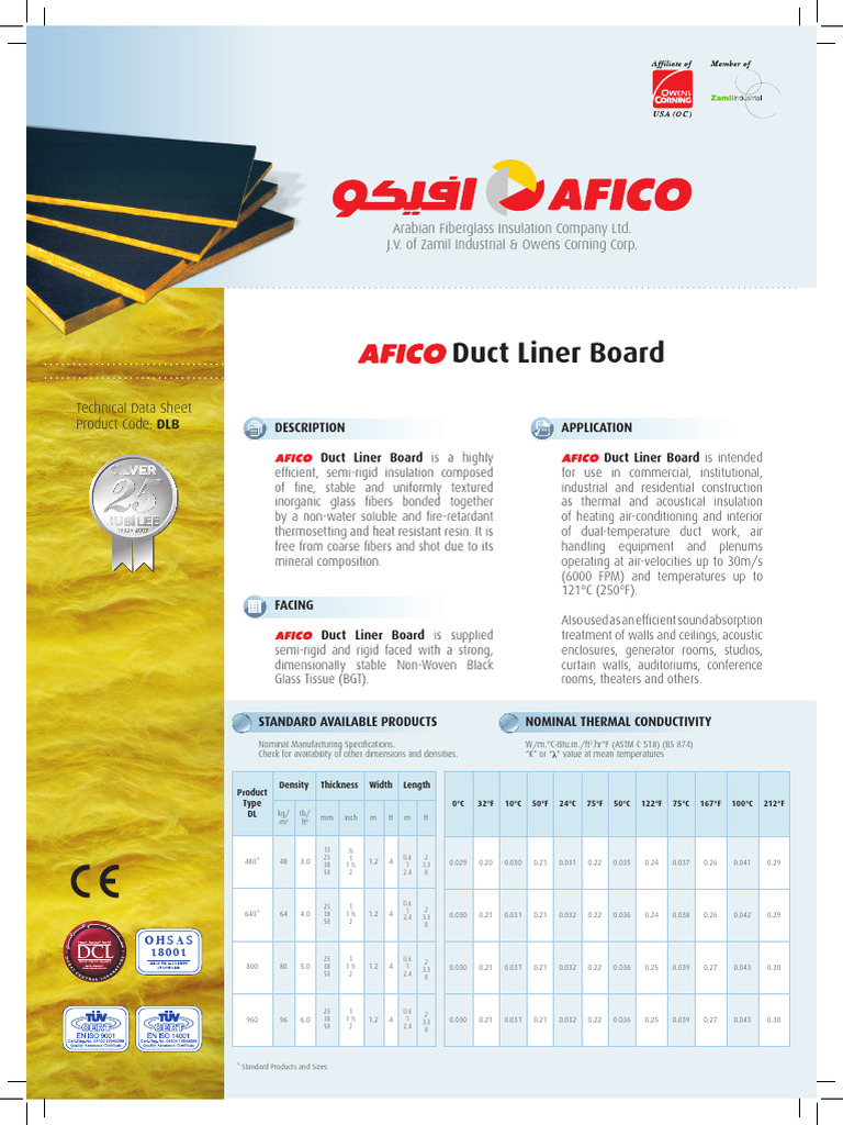 Duct Liner Board | PDF | Duct (Flow) | Building Insulation
