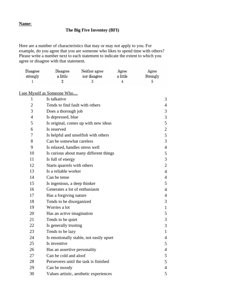 Answer of BFI-Test | PDF | Psychology | Psychological Concepts