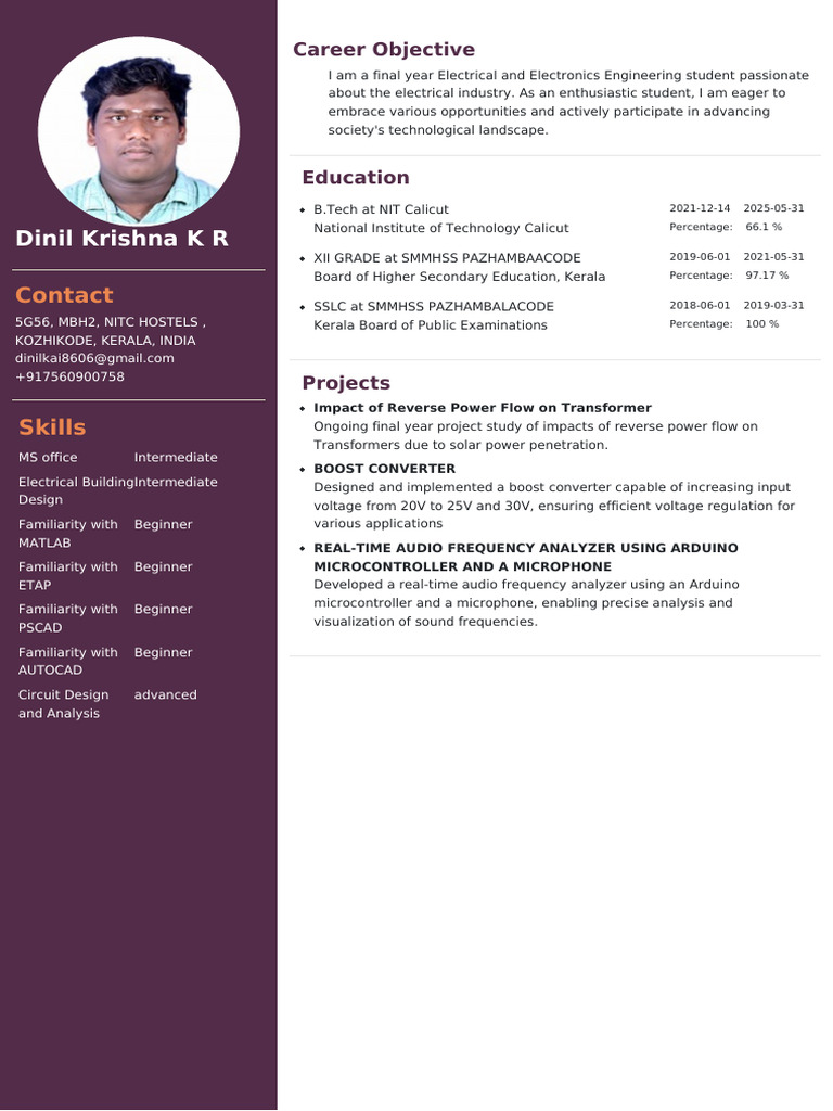 Electrical Engineering Student Profile | PDF