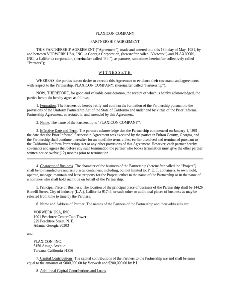 Partnership Agreement for PLAXICON | PDF | Partnership | Debt