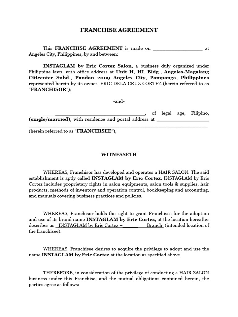 Franchise Agreement (Final) | PDF | Franchising | Private Law