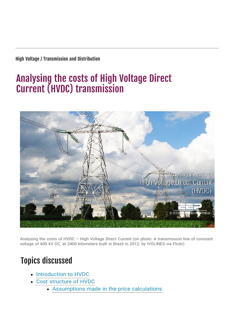 Analysing The Costs of High Voltage Direct Current (HVDC) Transmission | PDF | High Voltage ...