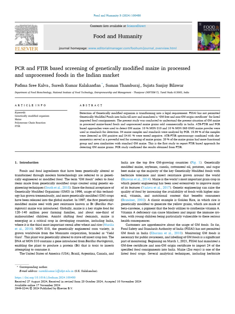 Ol Pcr And Ftir Based Screening Of Genetically Modified Maize In Processed And Unprocessed