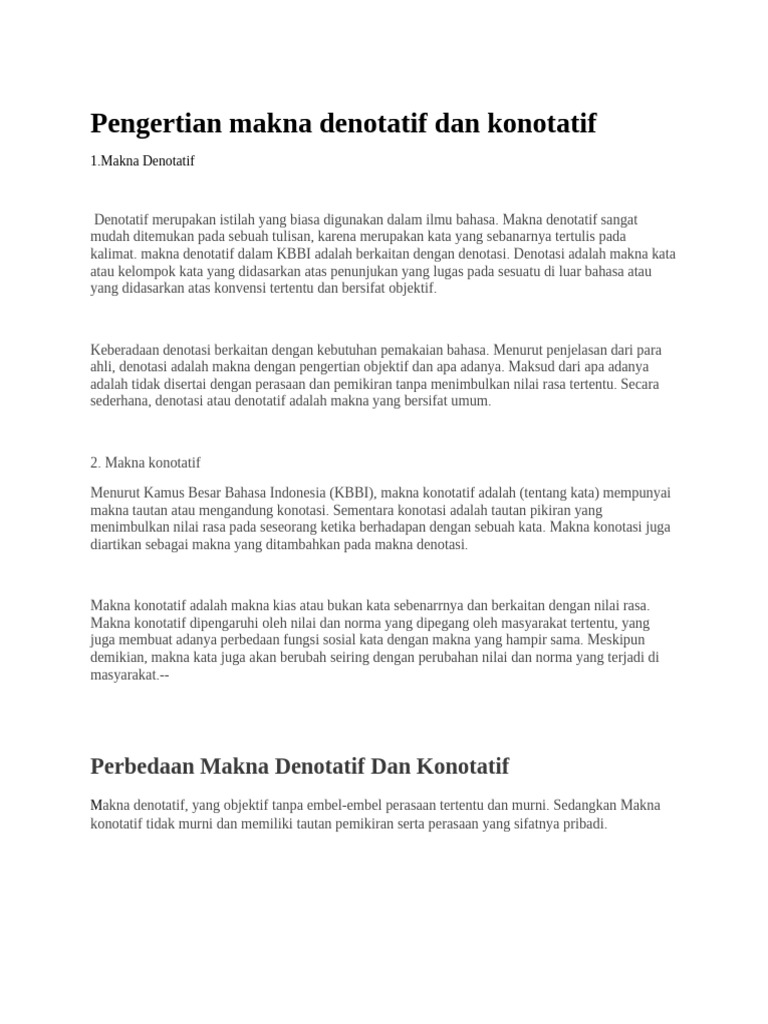 Makna Denotatif vs Konotatif | PDF