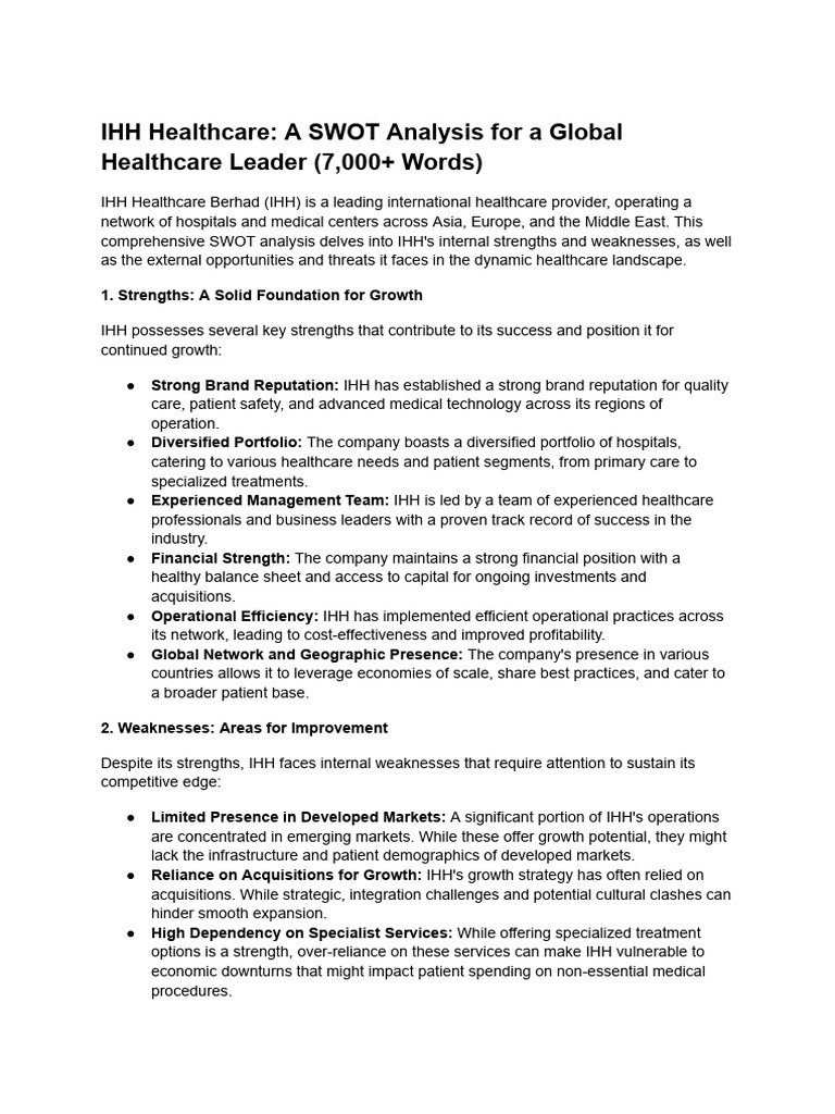IHH Healthcare SWOT Analysis Overview | PDF | Health Care | Preventive ...