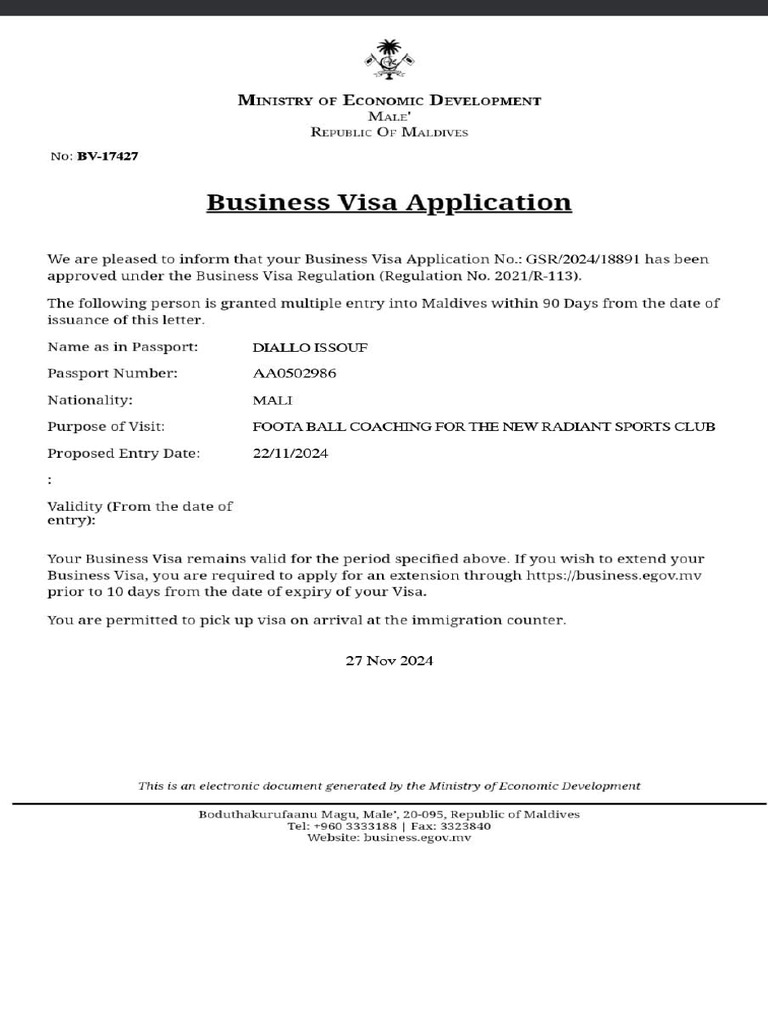 DIALLO ISSOUF Maldive E-Visa | PDF