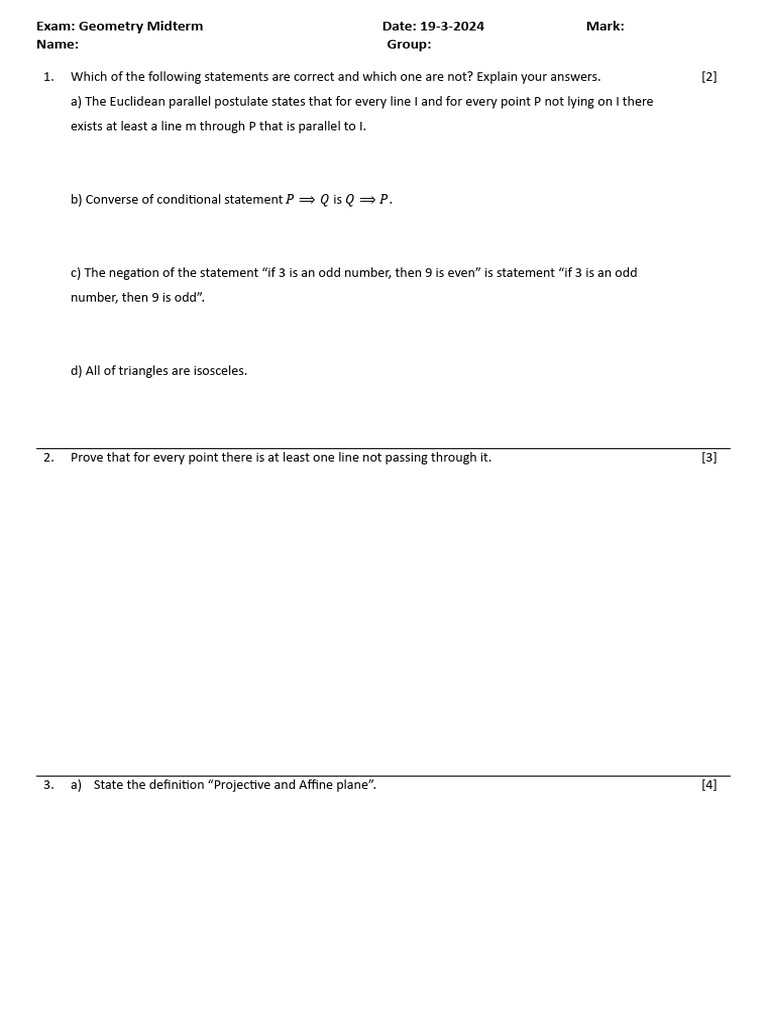 Midterm Exam Geometry (19-3-2024) Portal | PDF
