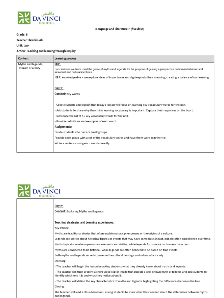 MYP1 Unit 2 (Week 2) | PDF | Legends | Deities
