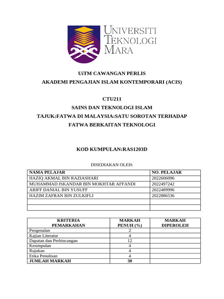 Template Kertas Kerja Ctu211 | PDF