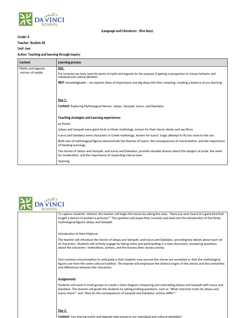 MYP1 Unit 2 (Week 4) | PDF | Legends | Creation Myths