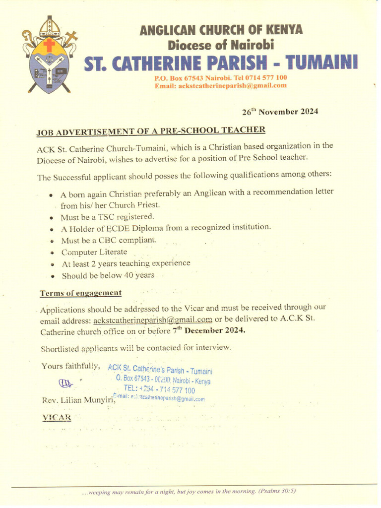 Pre-School Teacher Job Advert | PDF