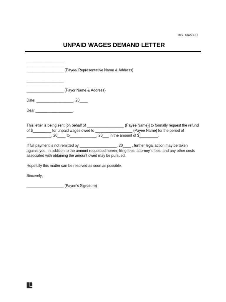 Unpaid Wages Demand Notice | PDF