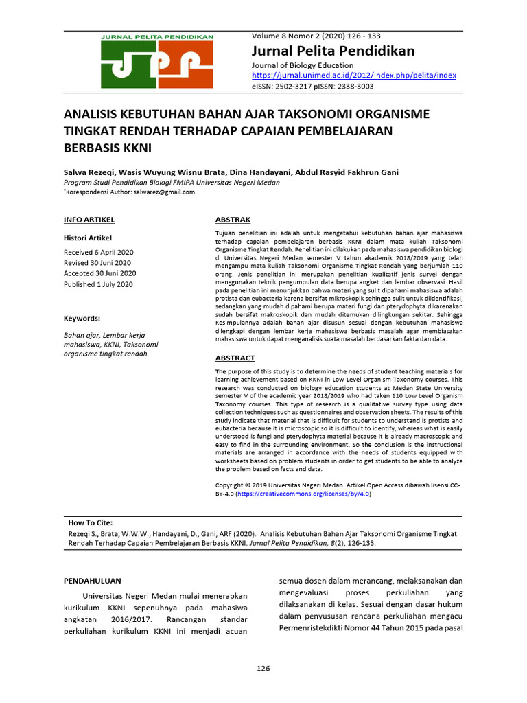 Analisis Kebutuhan Bahan Ajar Taksonomi | PDF
