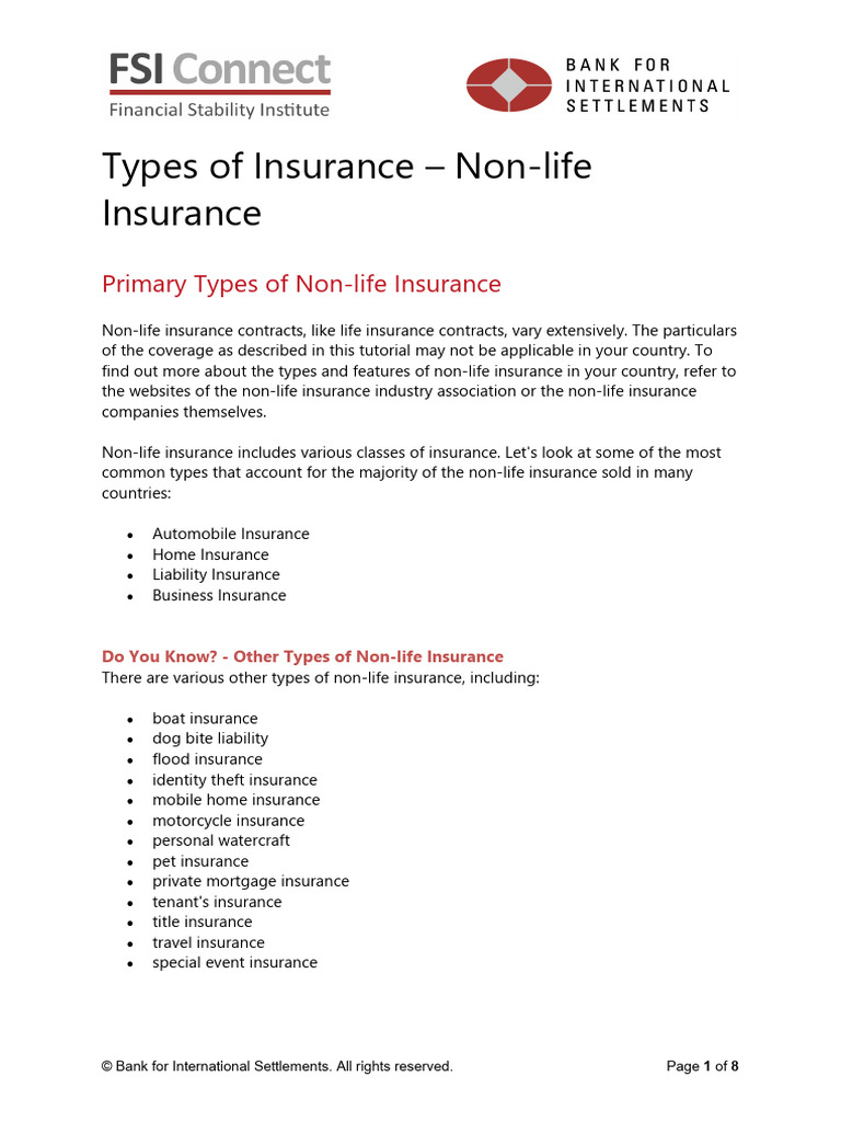 Types of Insurance Non-Life Insurance | PDF | Home Insurance | Insurance