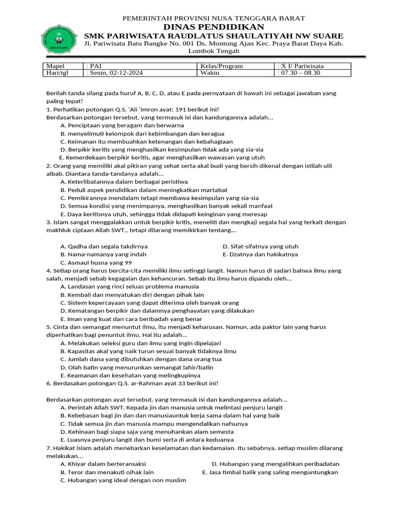 Soal Pai KLS Ix | PDF